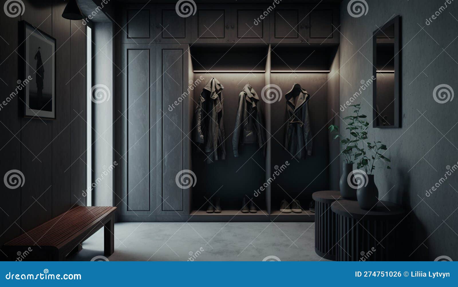 Stylish Dark Dressing Room Interior, Wardrobe, Generative AI Stock ...