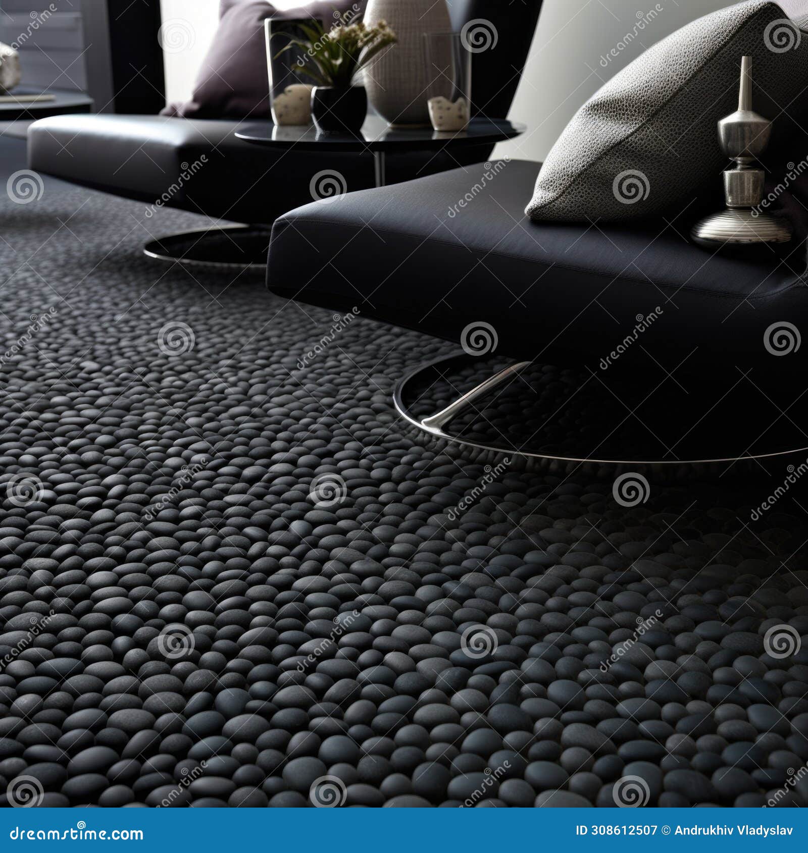 Stylish Dark Grey Carpet with Pebble-Shaped Dot Pattern Stock ...