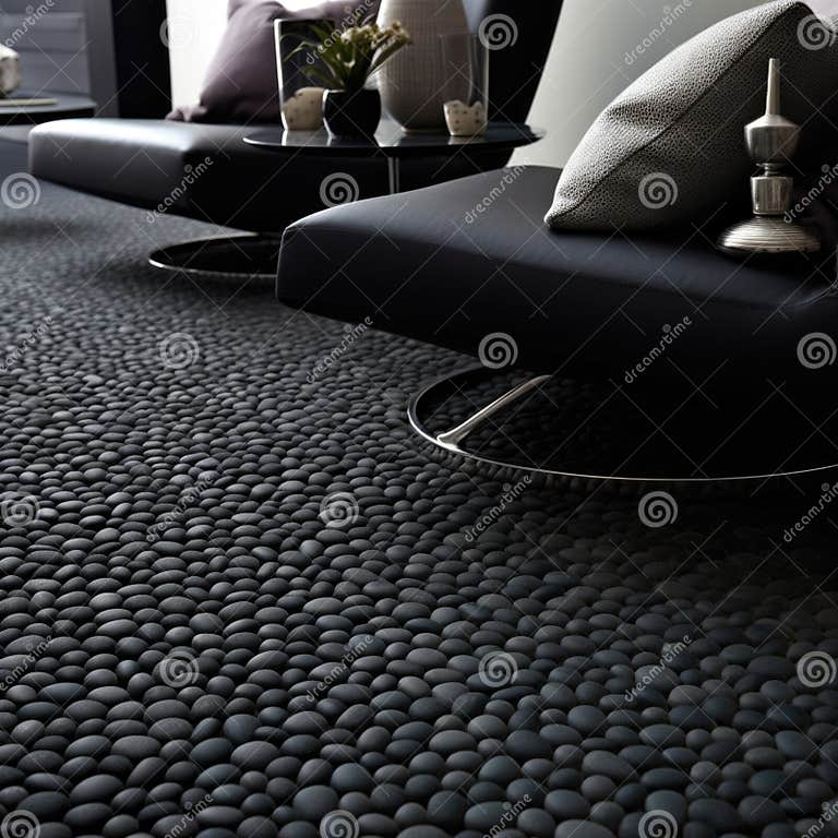 Stylish Dark Grey Carpet with Pebble-Shaped Dot Pattern Stock ...