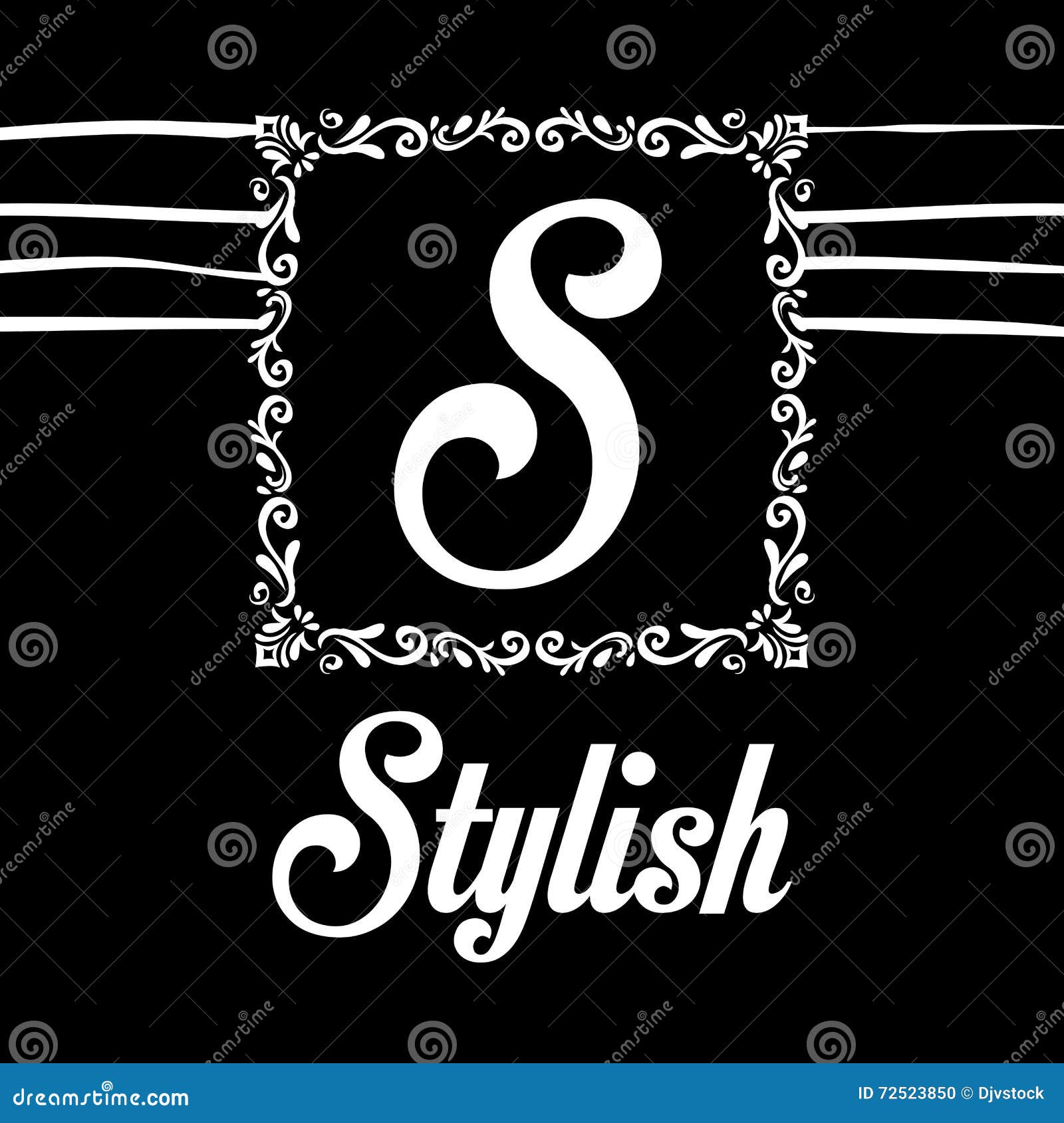 Stylish Design. Decorated Icon. Black and White Illustration , Vector ...