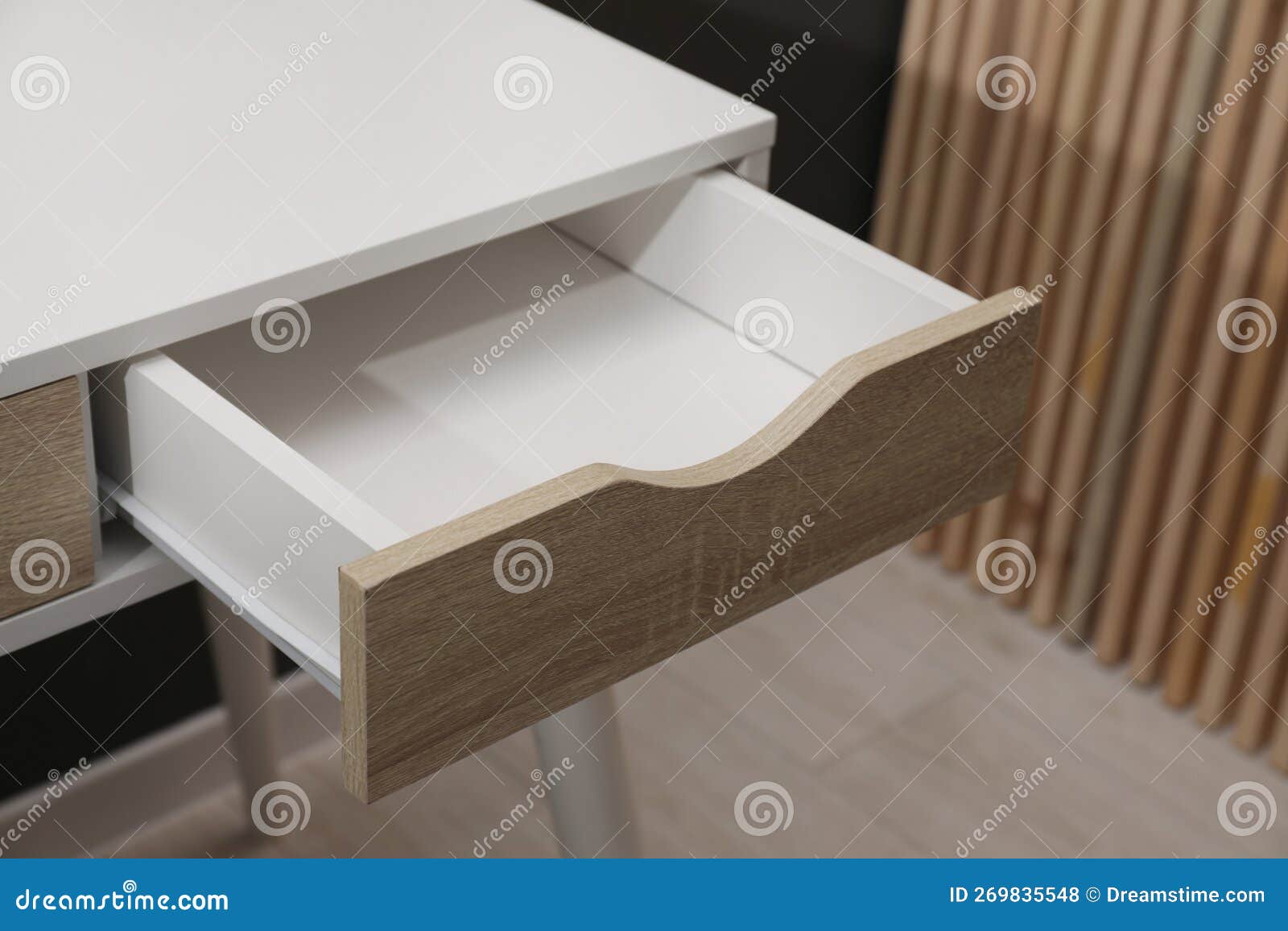 Stylish Desk with Open Empty Drawer in Office Stock Photo - Image of ...