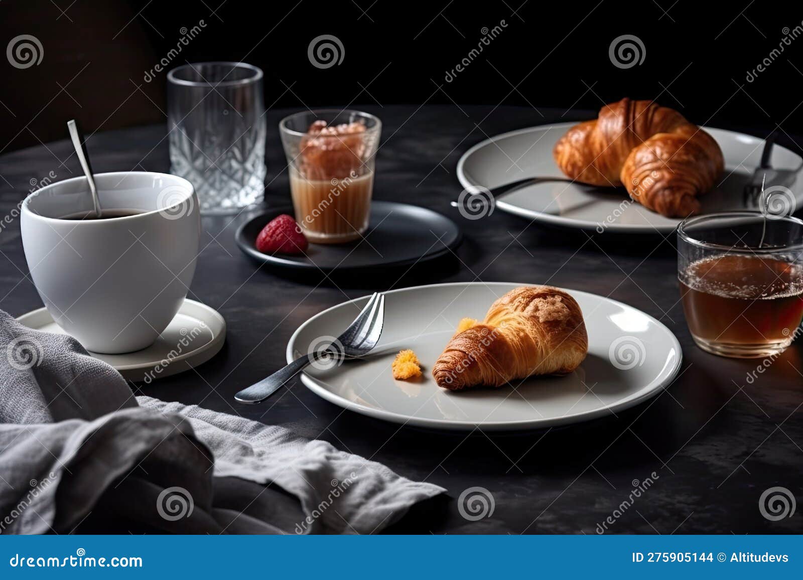 Stylish Dining Table Setting with Cup of Coffee and Pastries for ...