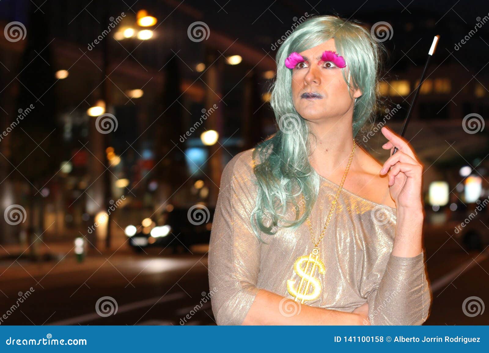 Stylish Drag Queen Outdoors at Night Stock Photo - Image of glamorous ...