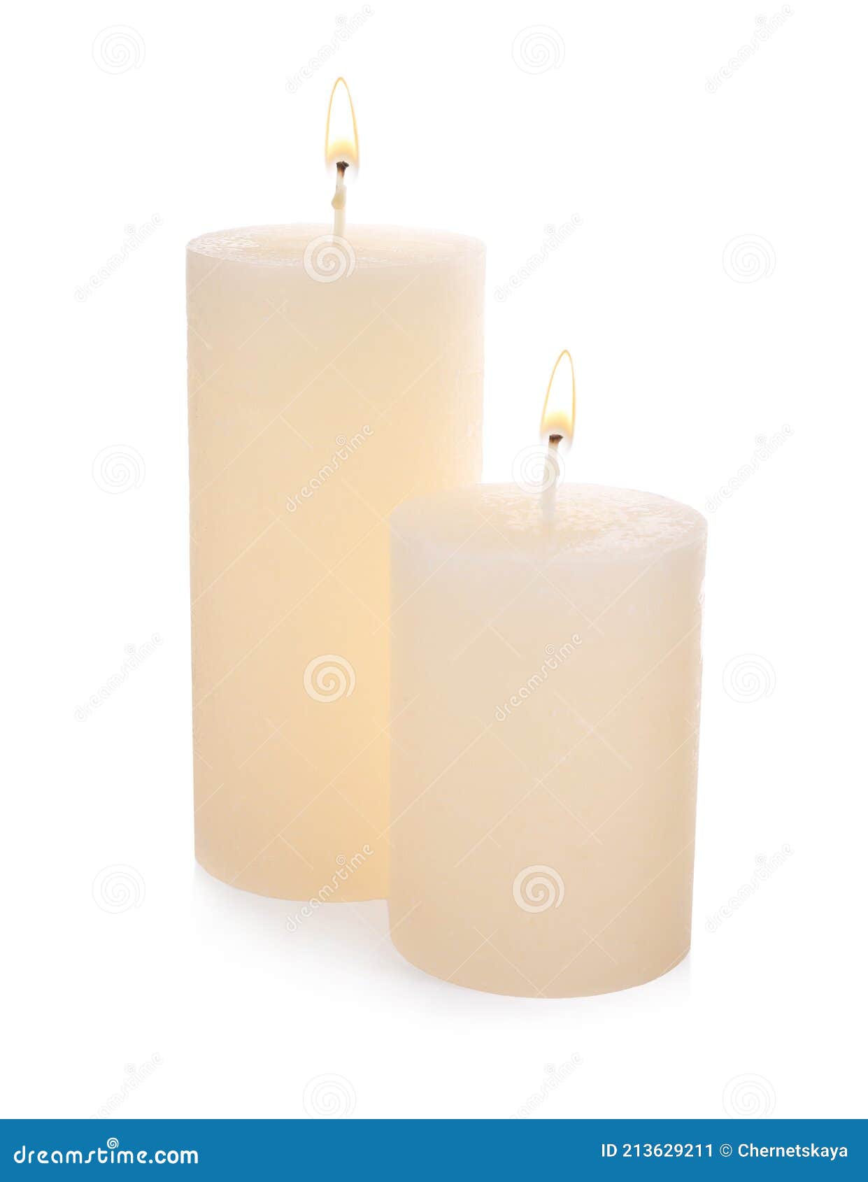 Stylish Elegant Beige Candles on White Background Stock Image - Image ...