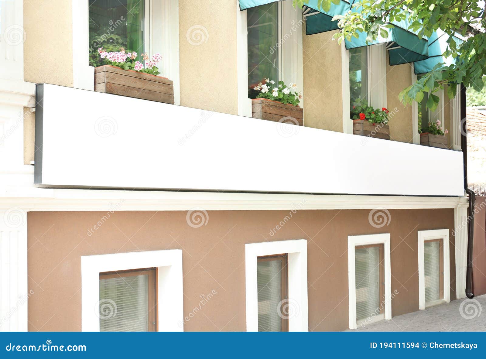 Facade with Blank Sign Outdoors. Advertising Board Design Stock Photo ...