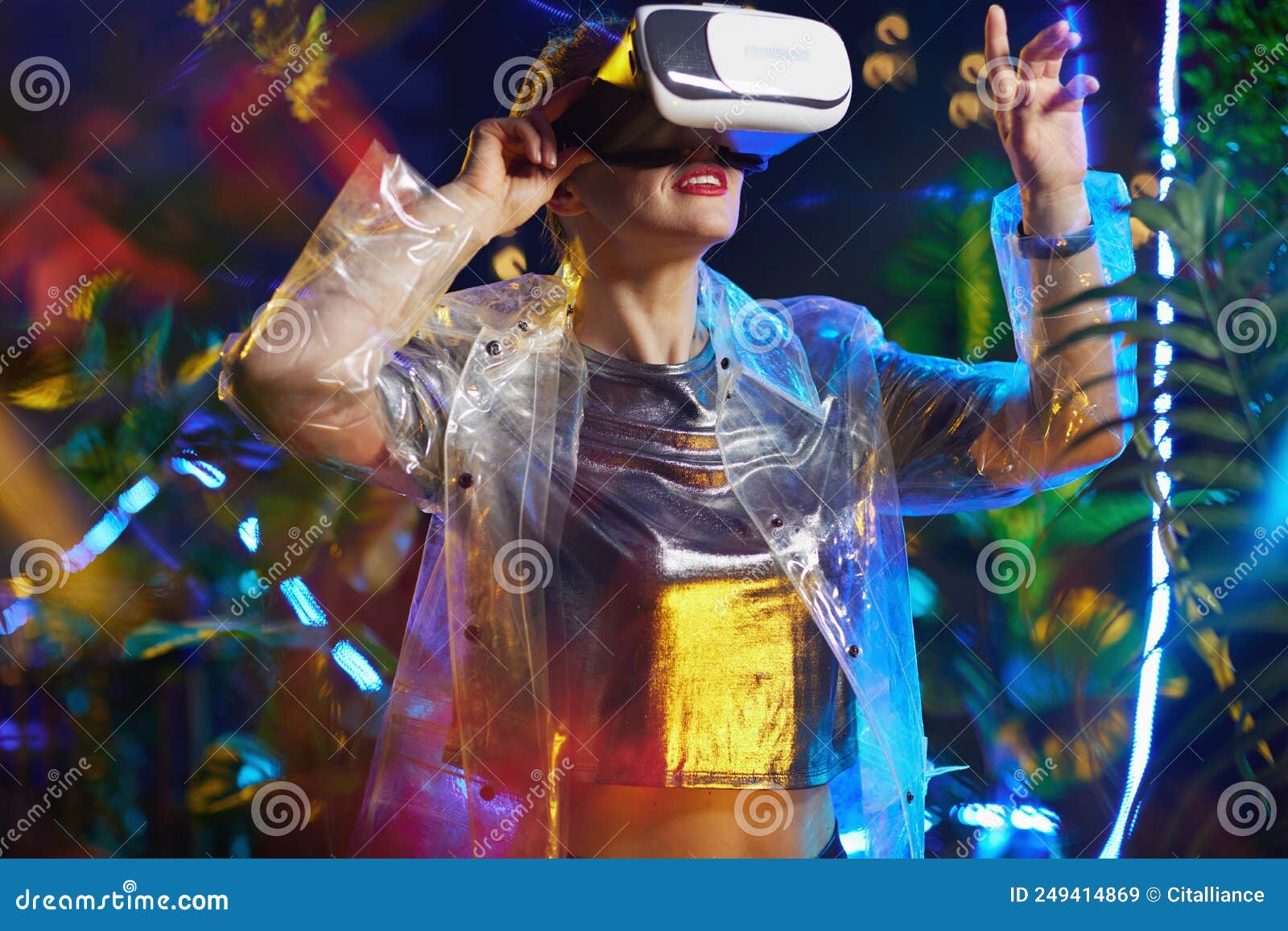 Stylish Female in Metaverse in Vr Goggles Exploring Stock Image - Image ...