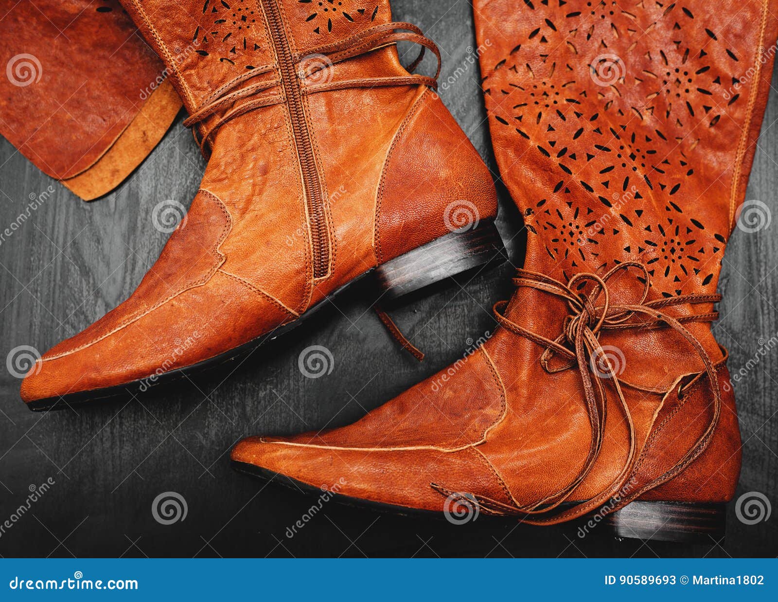 Stylish Female Orange Boots Stock Image - Image of female, leather ...