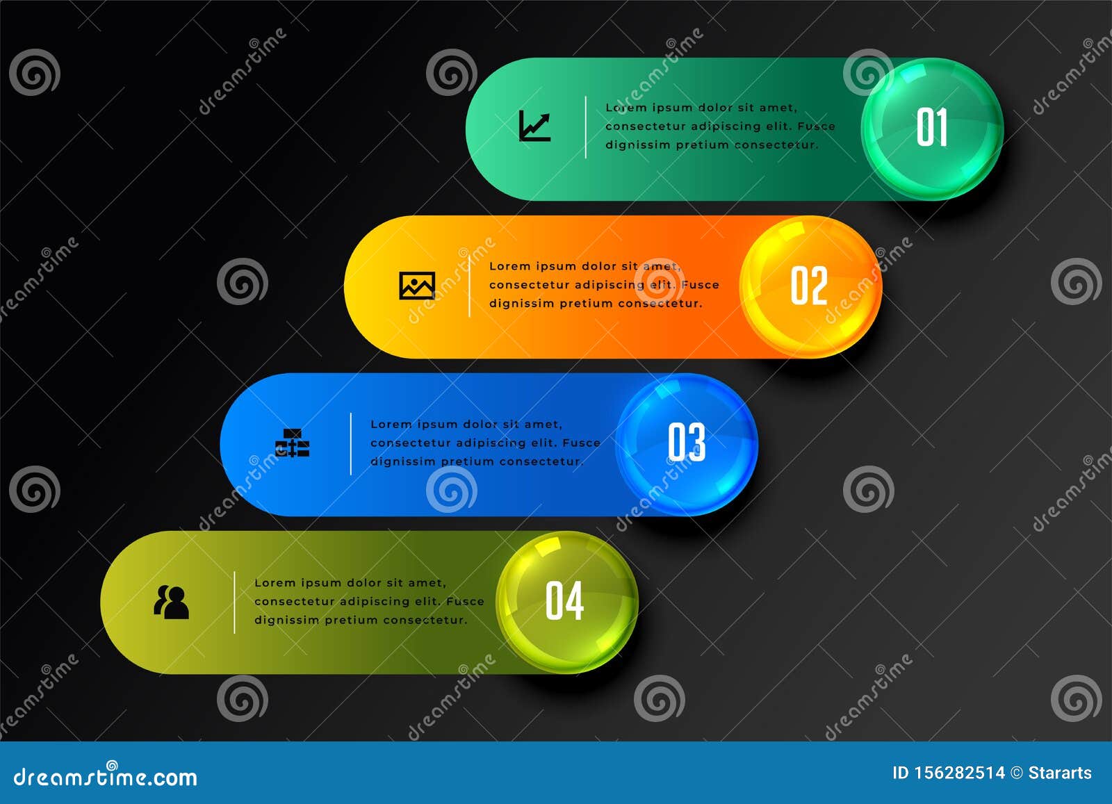 Stylish Four Steps Infographic Design in Dark Theme Stock Vector ...