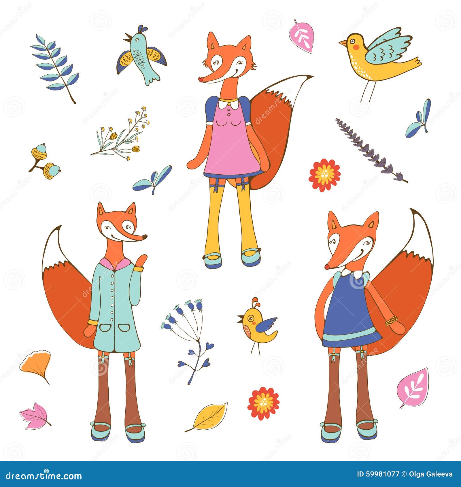 Stylish fox characters set stock vector. Illustration of decor - 59981077