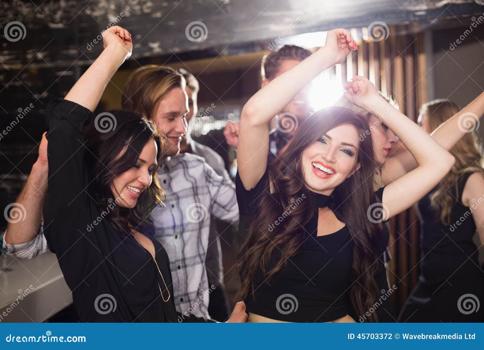 Stylish Friends Dancing and Smiling Stock Photo - Image of happy, night ...