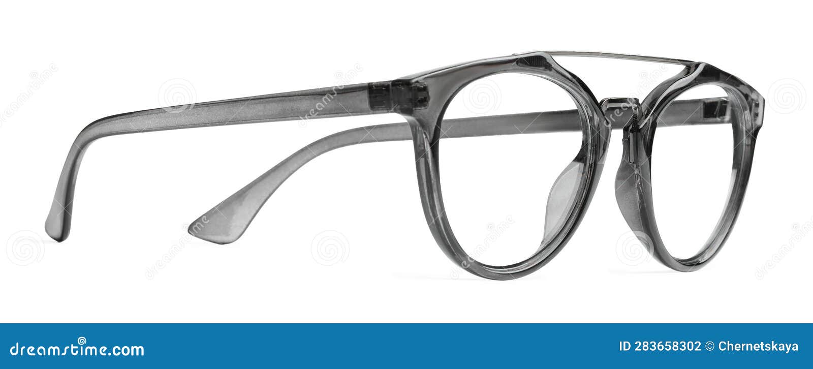 Stylish Glasses with Grey Frame Isolated on White Stock Photo - Image ...