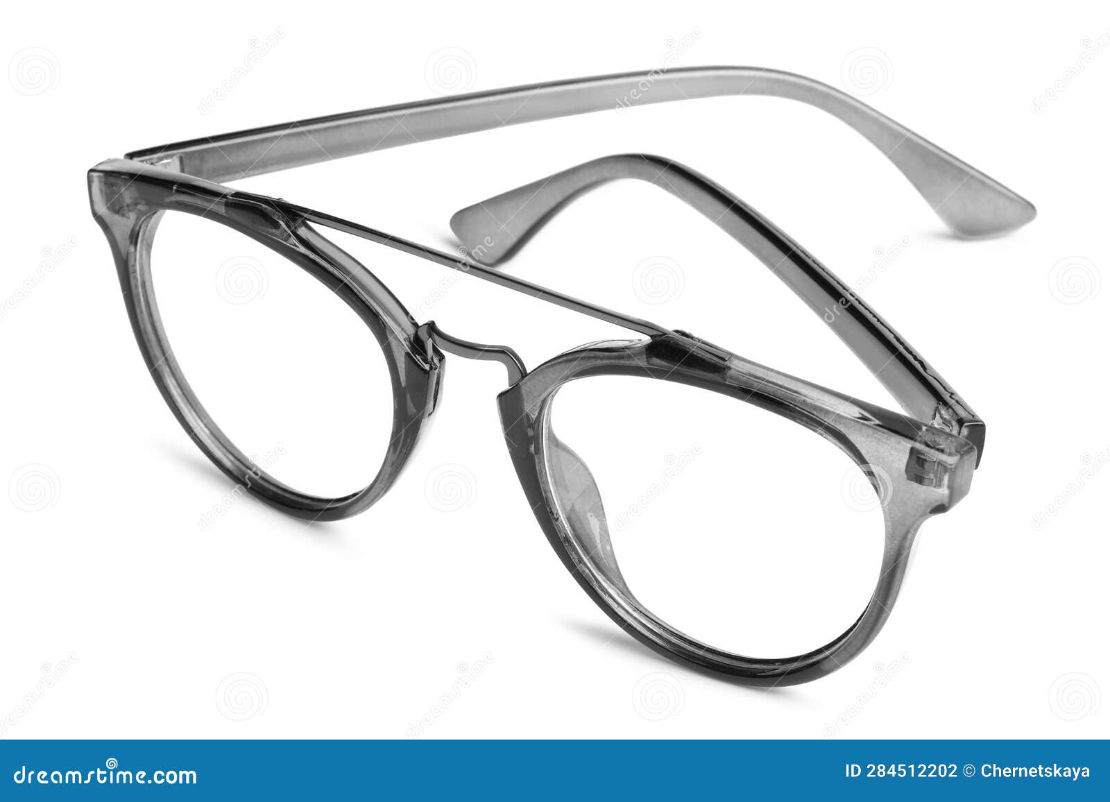Stylish Glasses with Grey Frame Isolated on White Stock Photo - Image ...