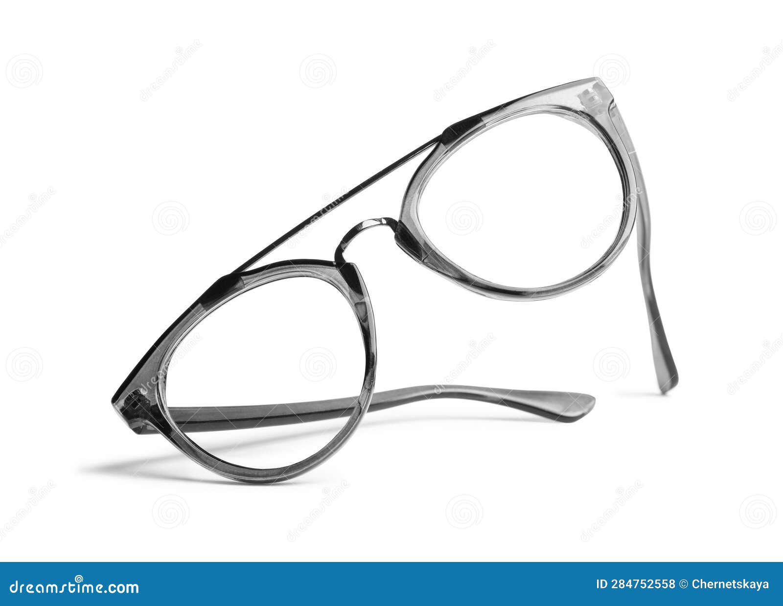 Stylish Glasses with Grey Frame Isolated on White Stock Photo - Image ...