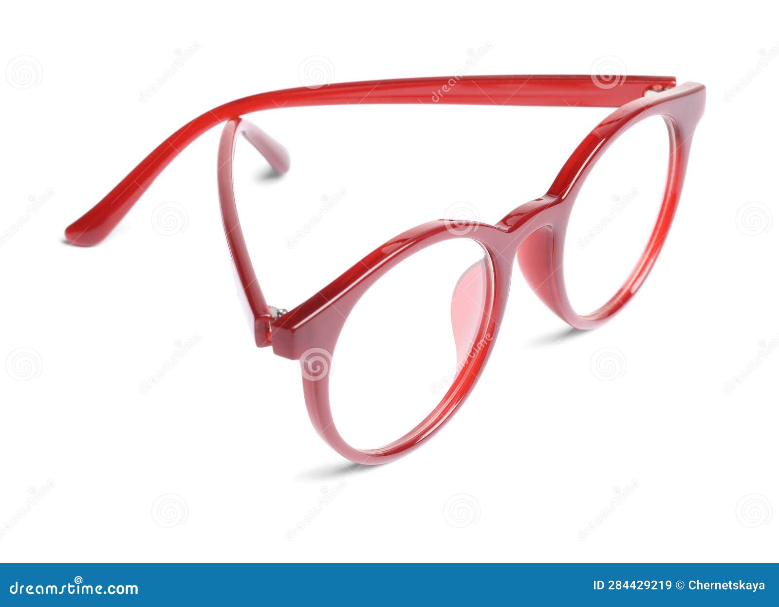 Stylish Glasses with Red Frame Isolated on White Stock Image - Image of ...