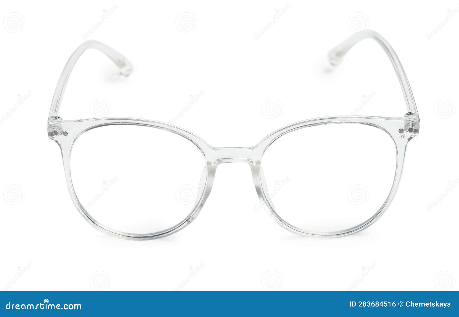 Stylish Glasses with Transparent Frame Isolated on White Stock Photo ...