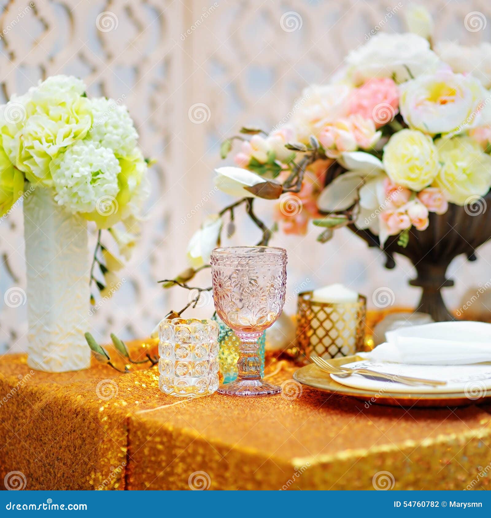 Stylish gold table set stock photo. Image of design, invitation - 54760782