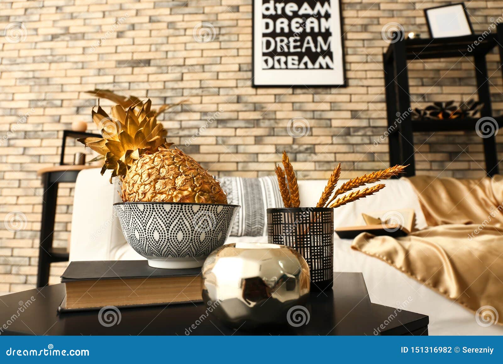 Stylish Golden Decor in Interior of Room Stock Photo - Image of ...