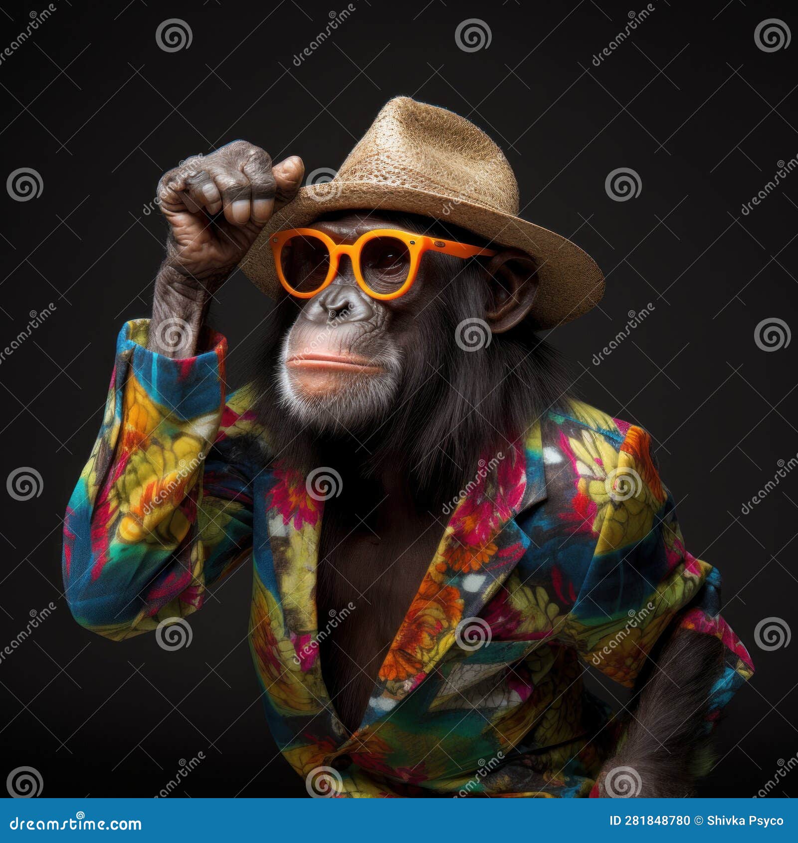 A Stylish Gorilla in Beach Cloth on Black Background Stock Illustration ...