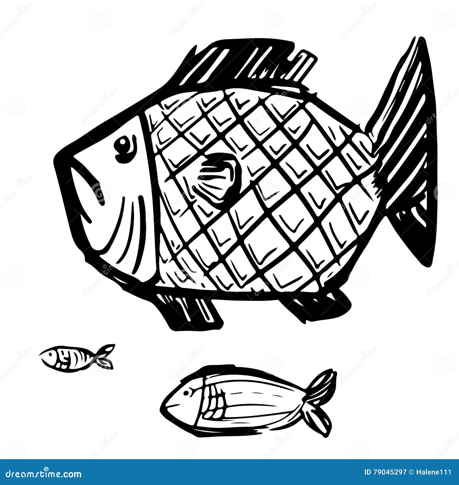 Stylish Grunge Fish Vector Illustration Stock Vector - Illustration of ...