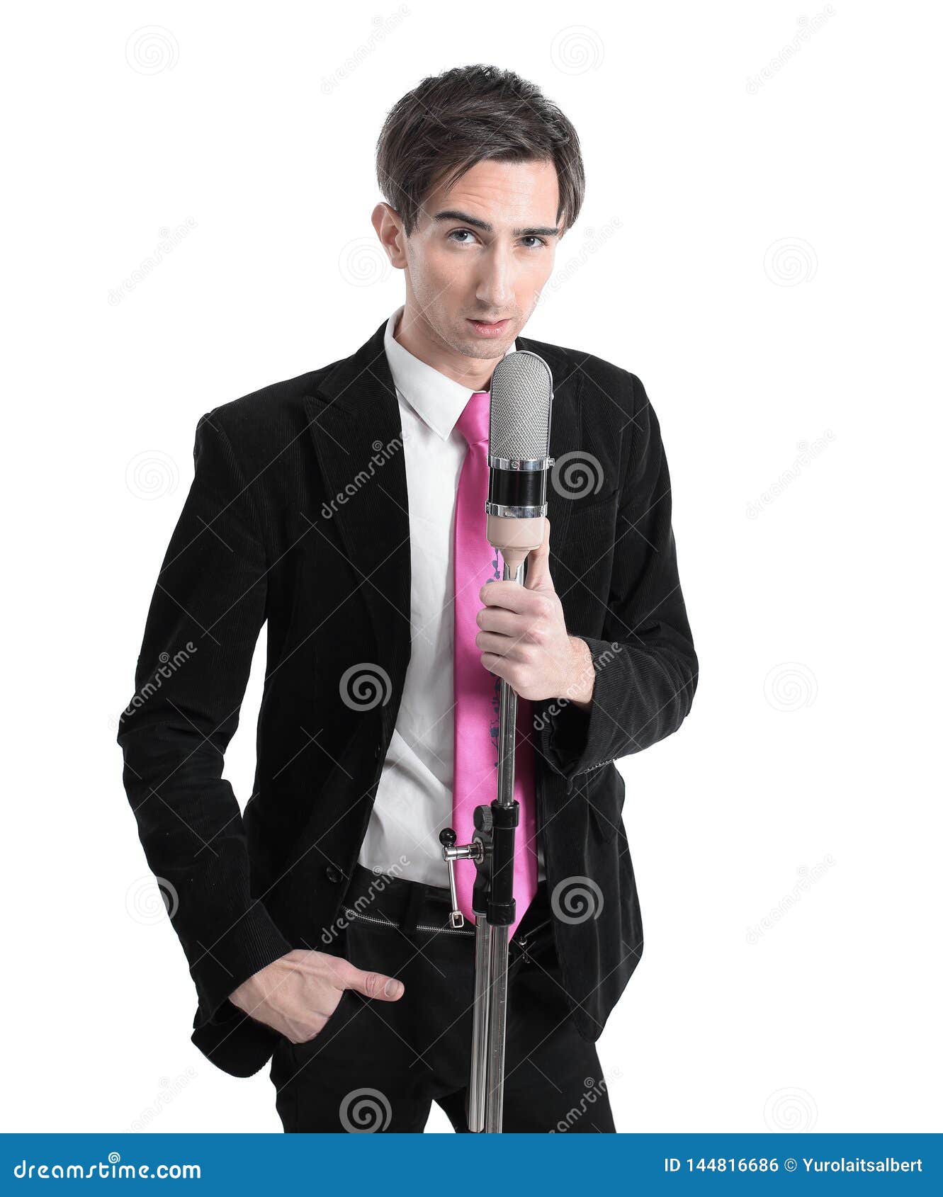 Stylish Guy with a Microphone Singing Jazz Stock Photo - Image of ...