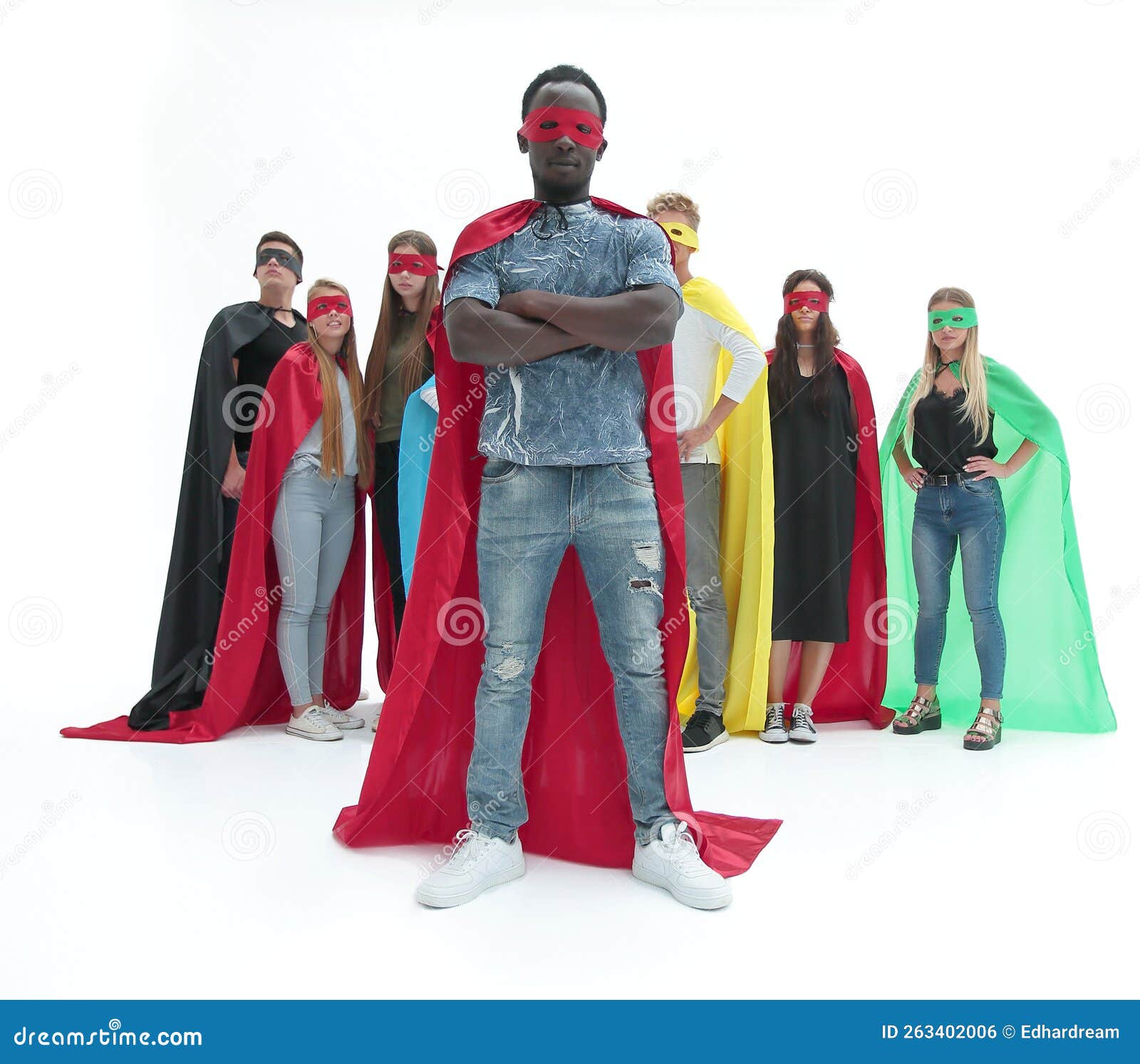 Stylish Guy in a Superhero Cape Standing in Front of His Team Stock ...