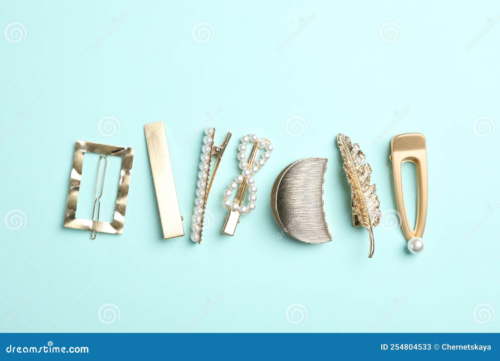 Stylish Hair Clips on Light Blue Background, Flat Lay Stock Image ...