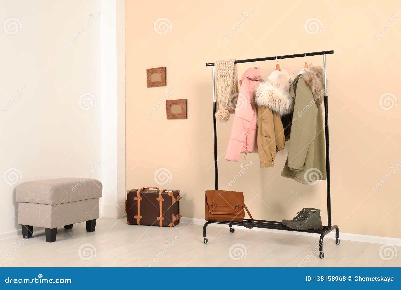Stylish Hallway Interior with Clothes Stock Photo - Image of flat ...