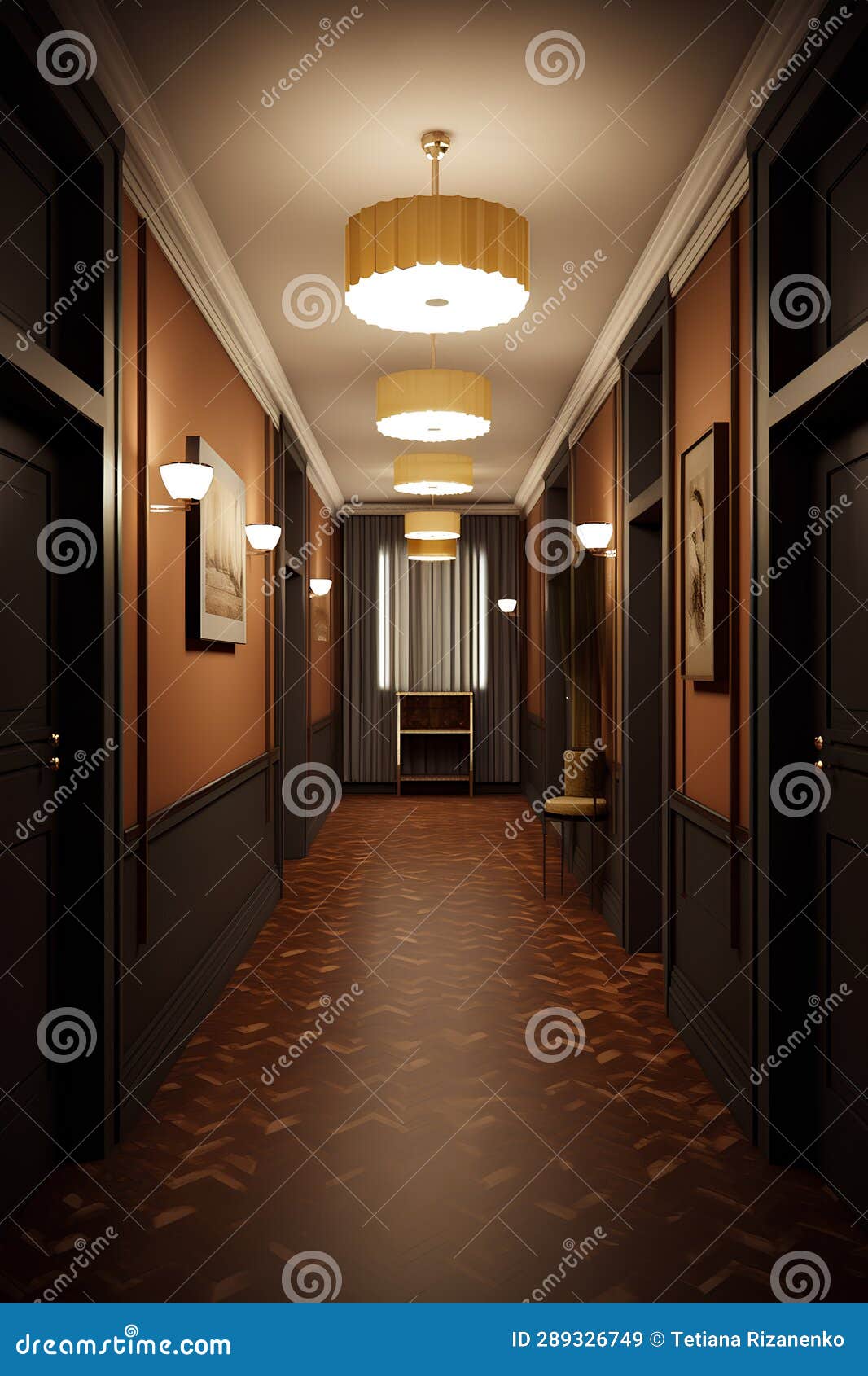 Stylish Hallway Interior in a House Stock Illustration - Illustration ...