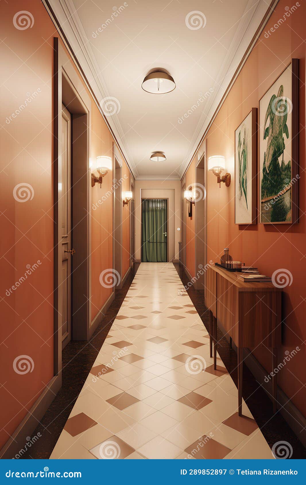 Stylish Hallway Interior in a House Stock Illustration - Illustration ...