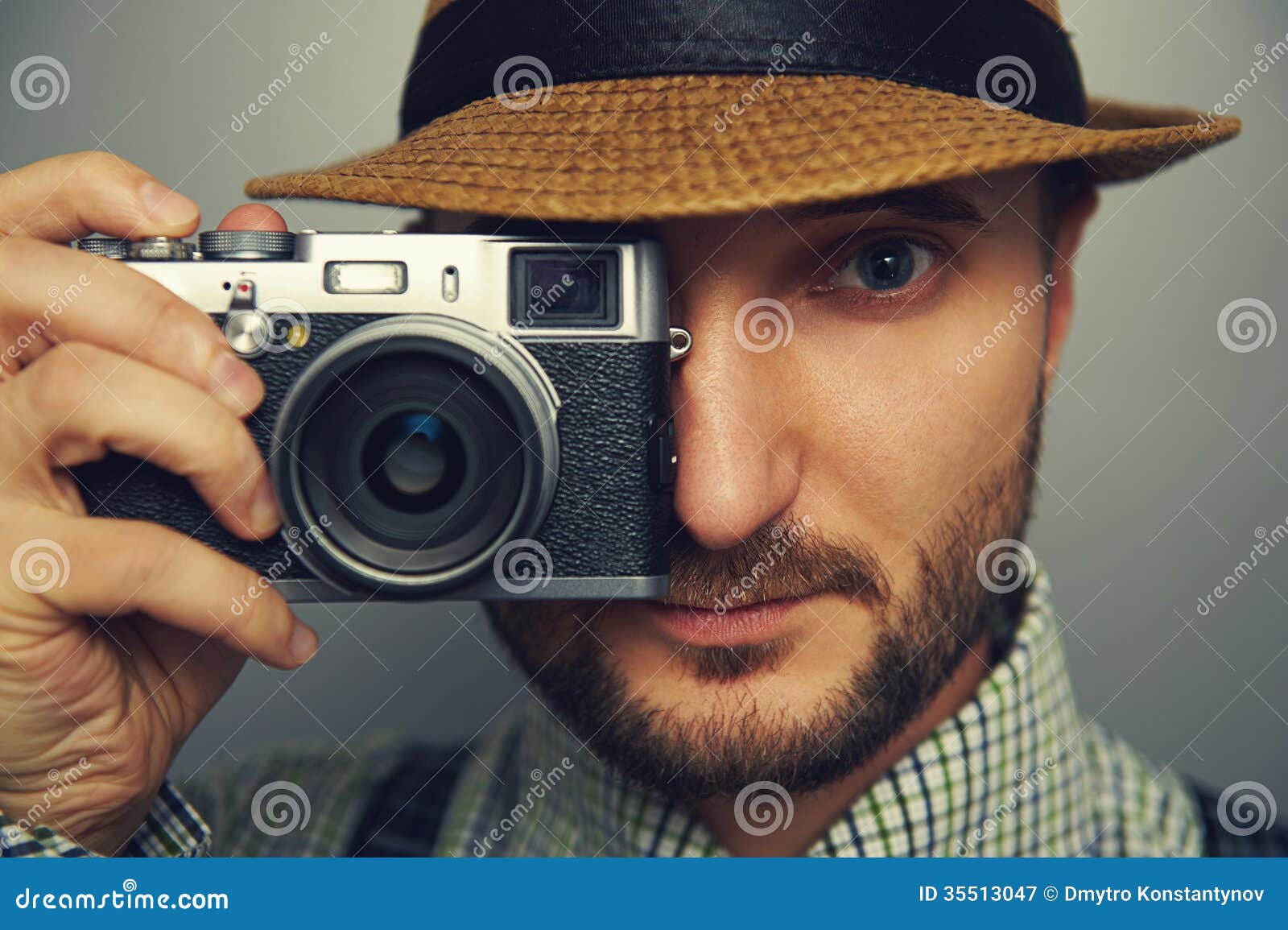 Stylish Handsome Man with Camera Stock Image - Image of shirt, beard ...