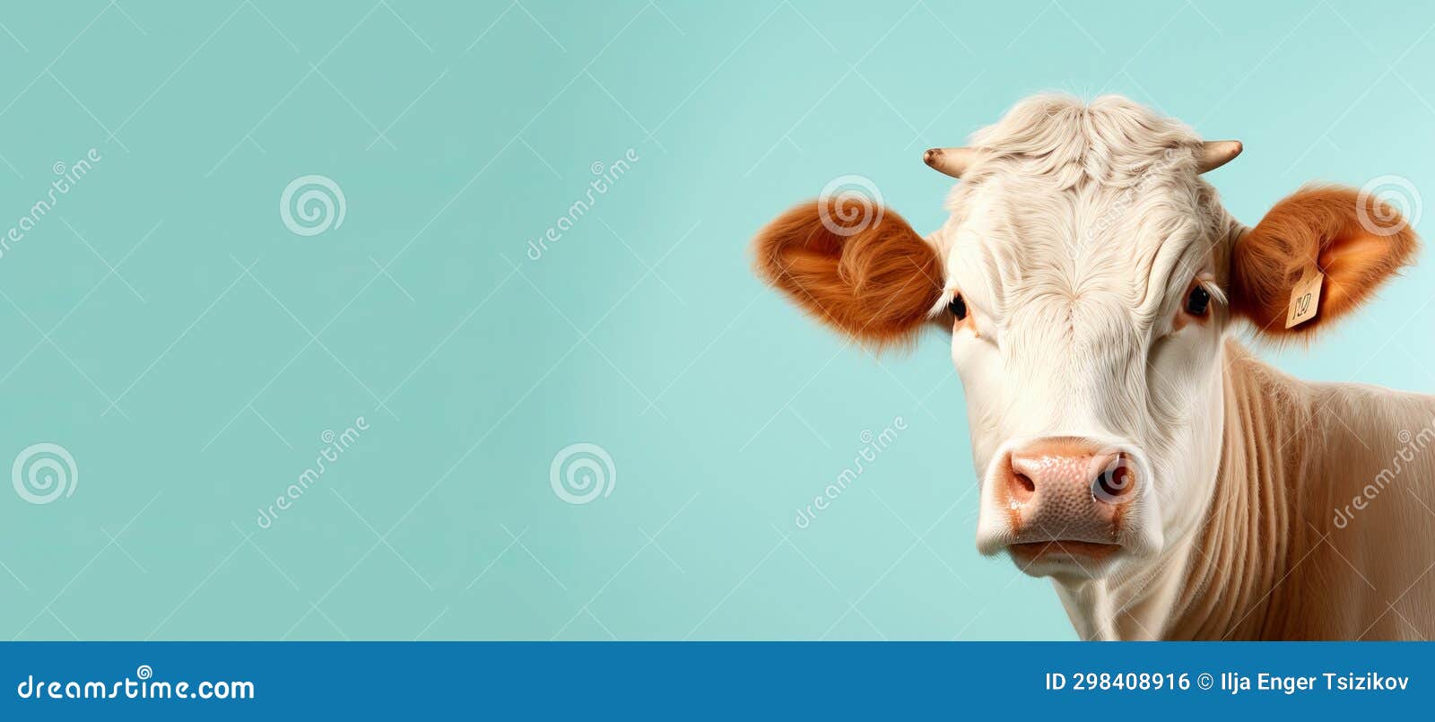 Happy Dairy Cattle Posed On Pastel Color Background With Copy Space For ...