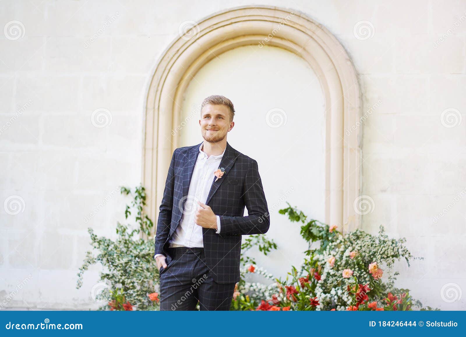 Stylish happy groom stock photo. Image of event, sunlight - 184246444