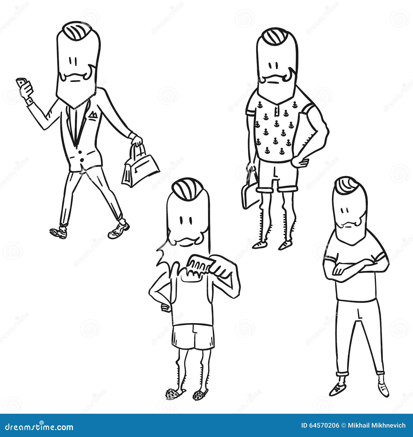 A Stylish Hipster Man Doodle Set Stock Vector - Illustration of hipster ...