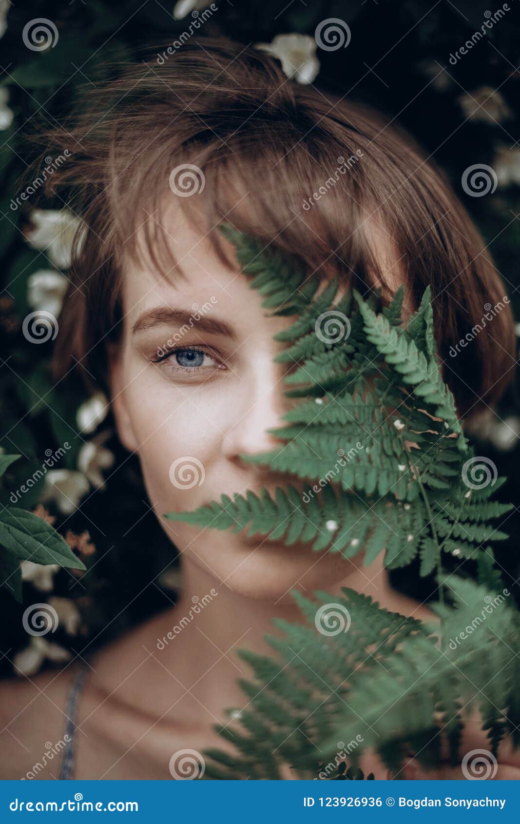 Stylish Hipster Woman with Fern Leaf Embracing. Girl Portrait Wi Stock ... Stylish Hipster Woman with Fern Leaf Embracing. Girl Portrait Wi Stock ...