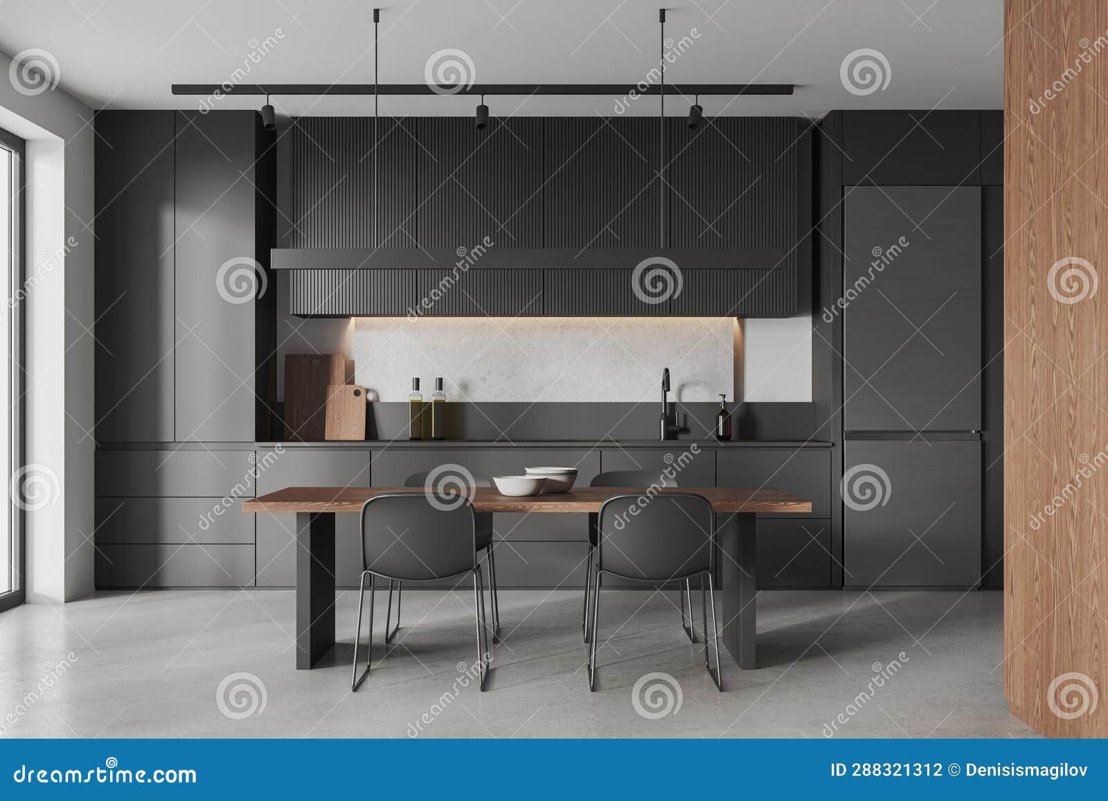 Stylish Home Kitchen Interior with Eating and Cooking Space with ...