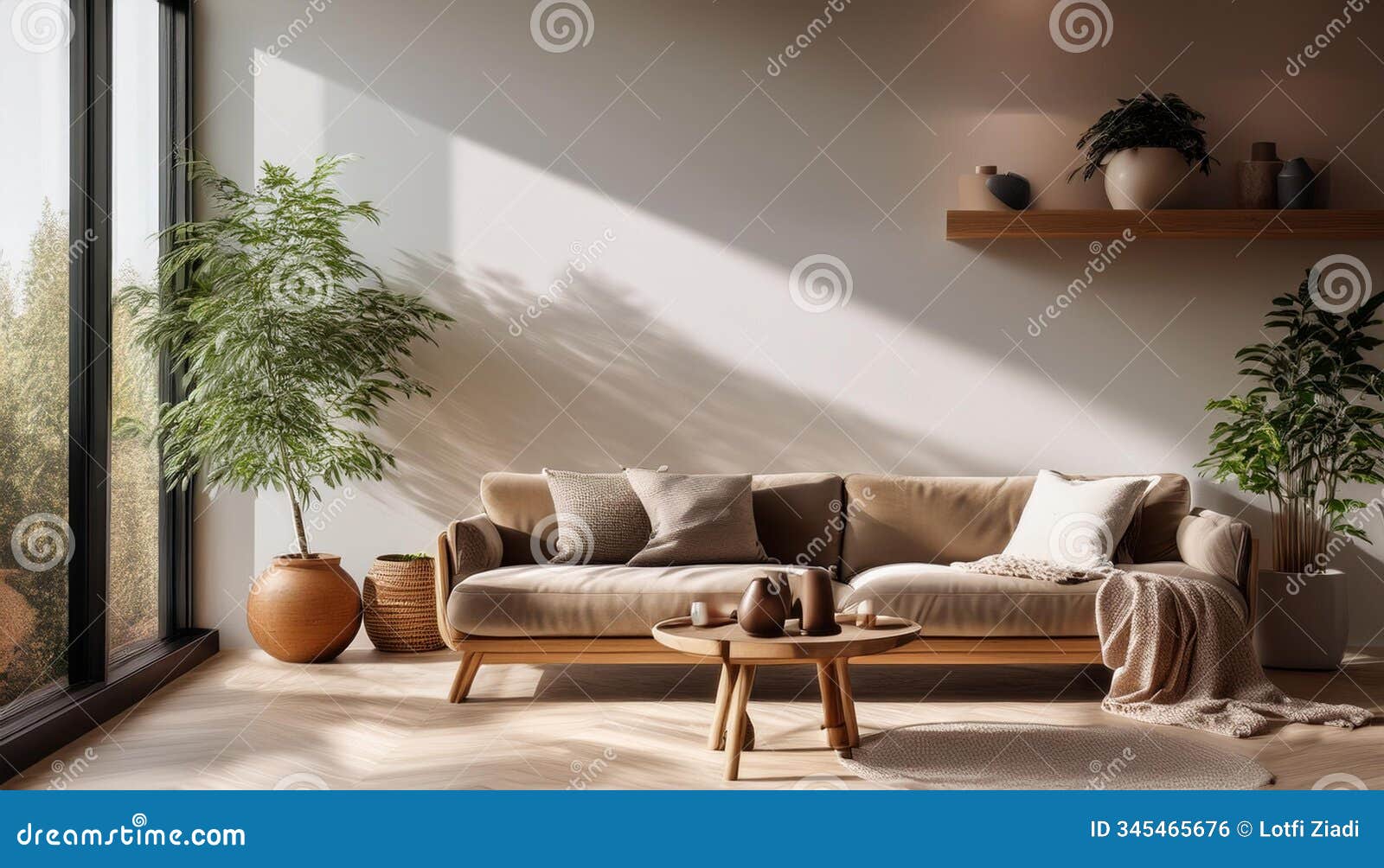 Stylish Home Living Room Interior with Chill Zone and Empty Wall ...