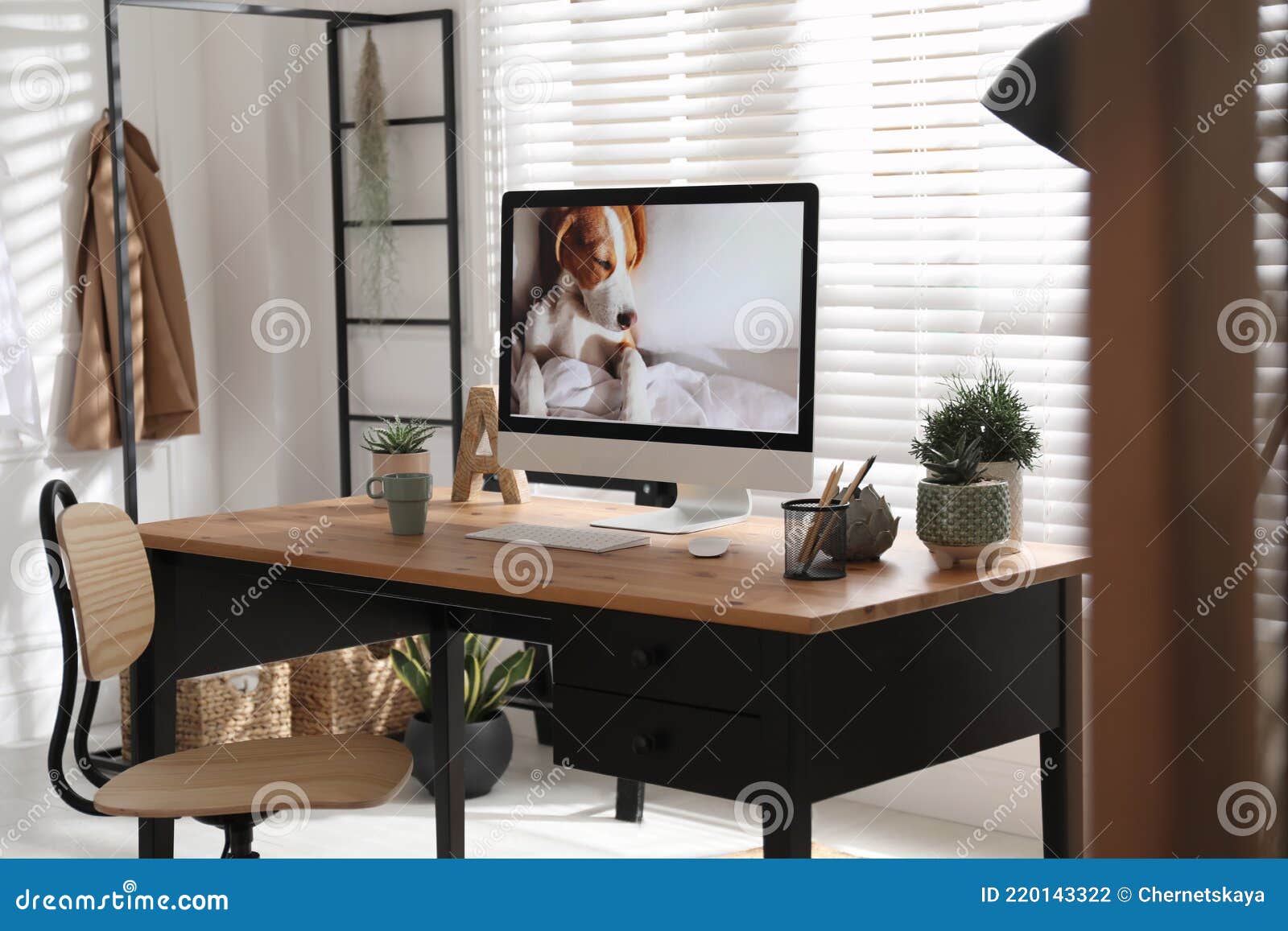 Stylish Home Office Interior with Comfortable Workplace Stock Photo ...