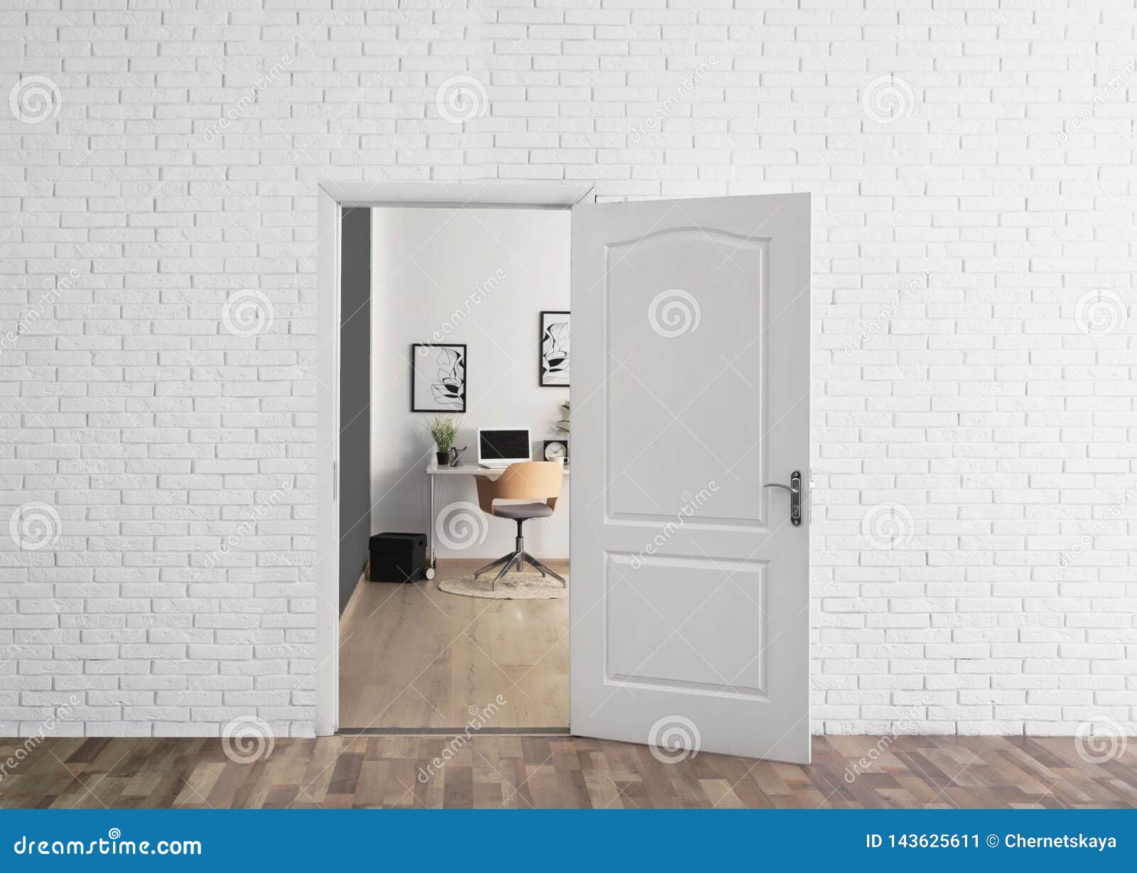 Stylish Home Interior, View through Open Door Stock Image - Image of ...