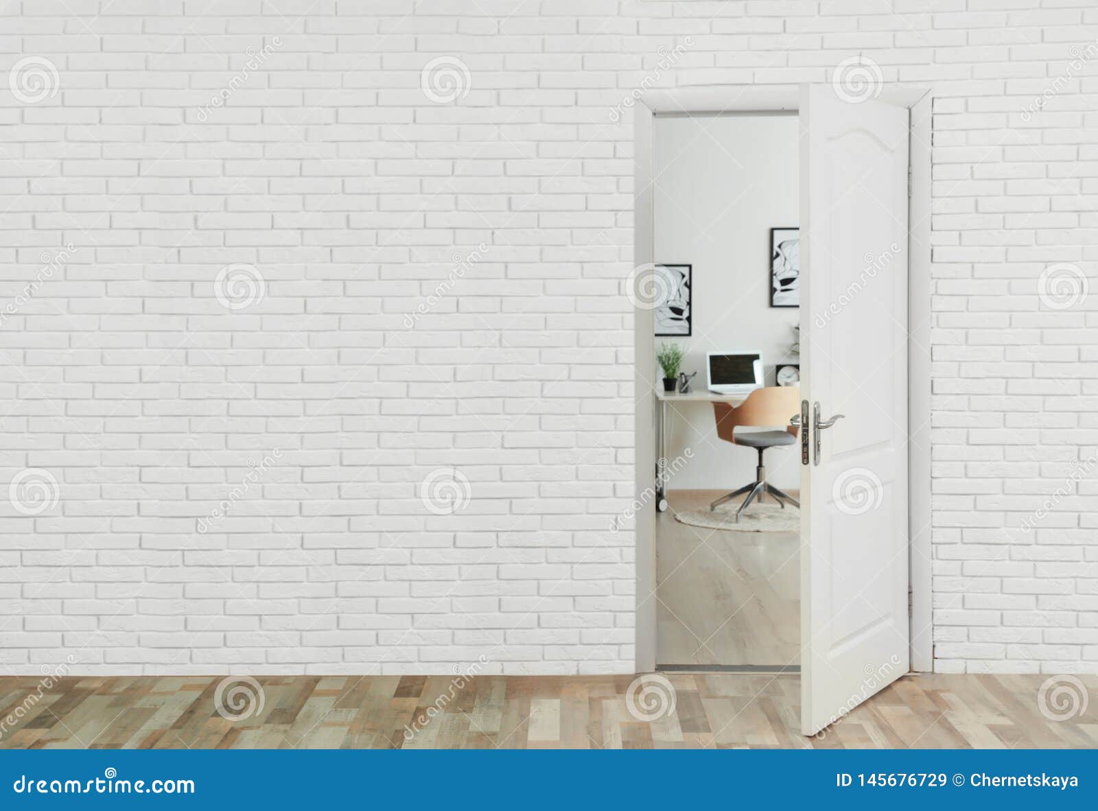 Stylish Home Office Interior, View through Open Door Stock Image ...