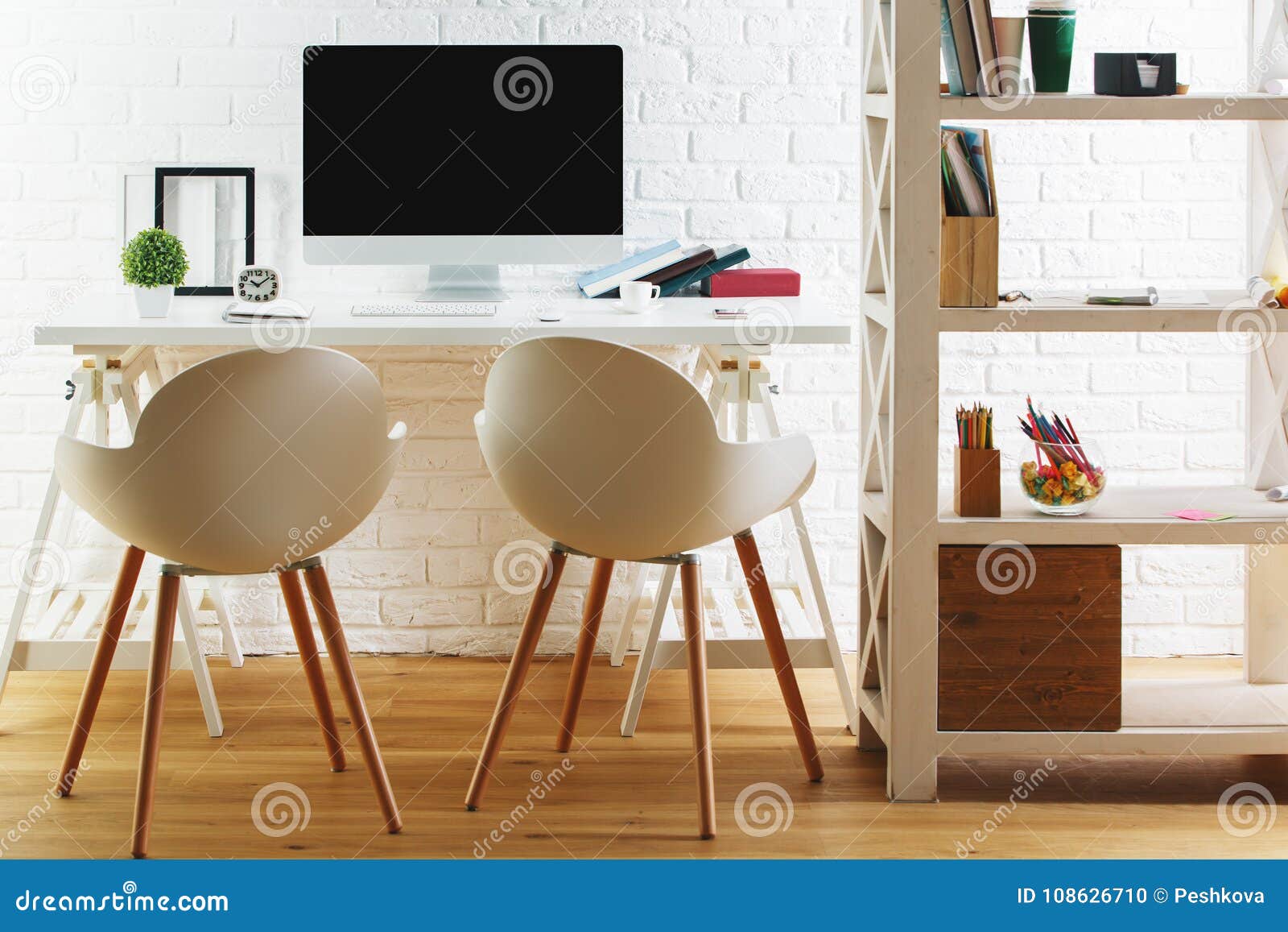 Stylish Interior with Blank Computer Stock Photo - Image of copy ...