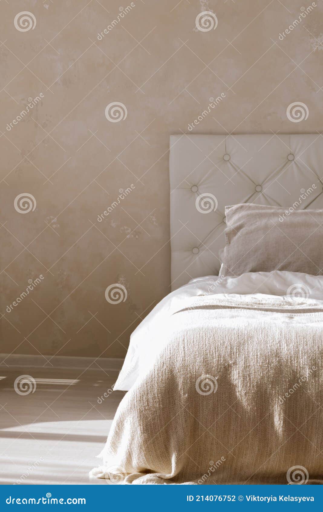 Stylish Interior of Contemporary Room with Comfortable Bed. Front View ...