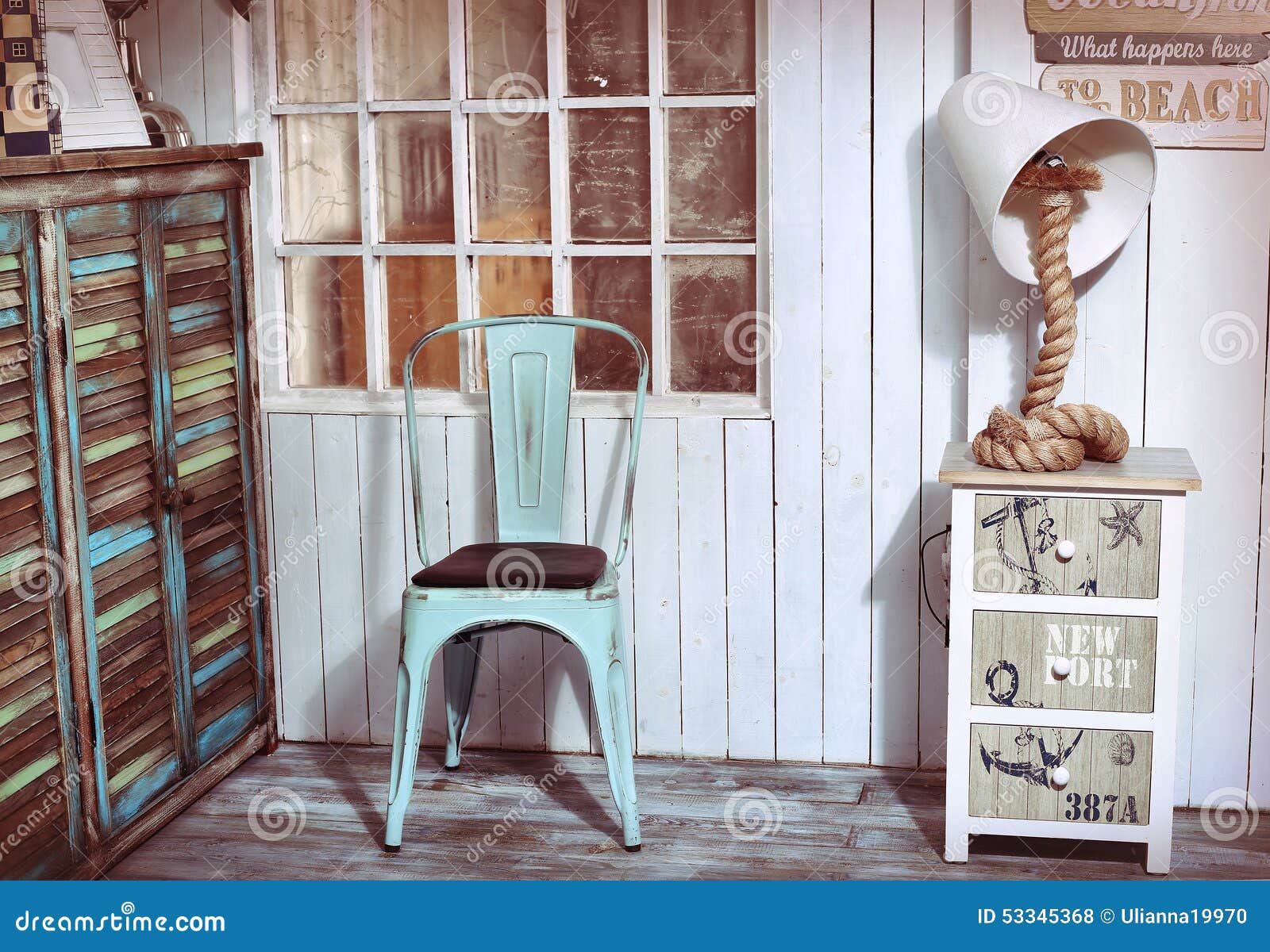 Stylish Interior Corner with Sea and Beach Shabby Design Ideas Stock ...