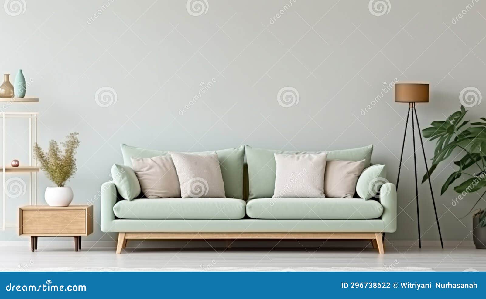 Stylish Interior Design of Living Room with Modern Mint Sofa ...