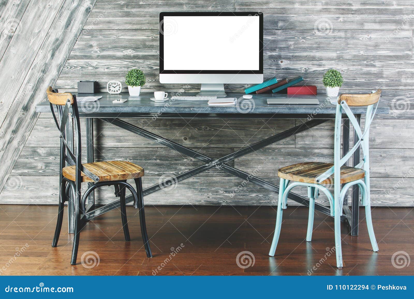 Stylish Interior with Empty White Computer Stock Photo - Image of front ...