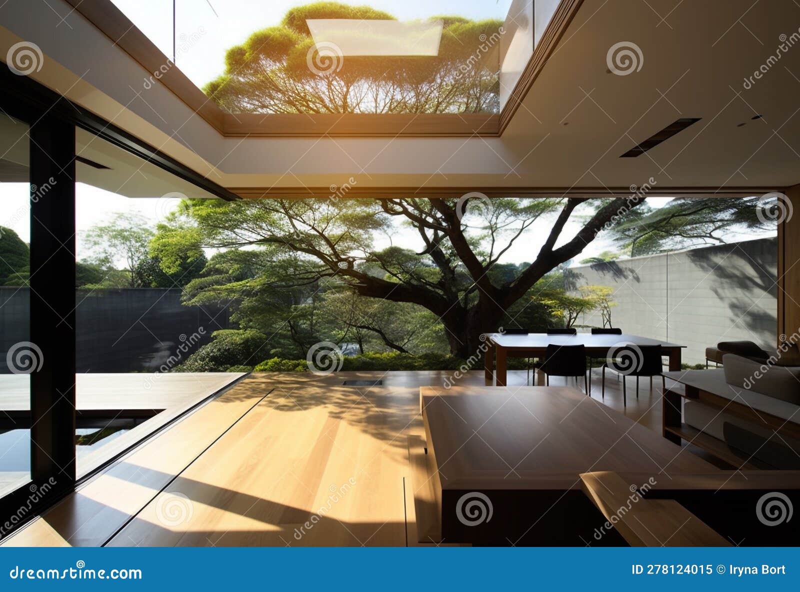 Stylish Interior with Green Tree Inside. Generative AI Stock ...