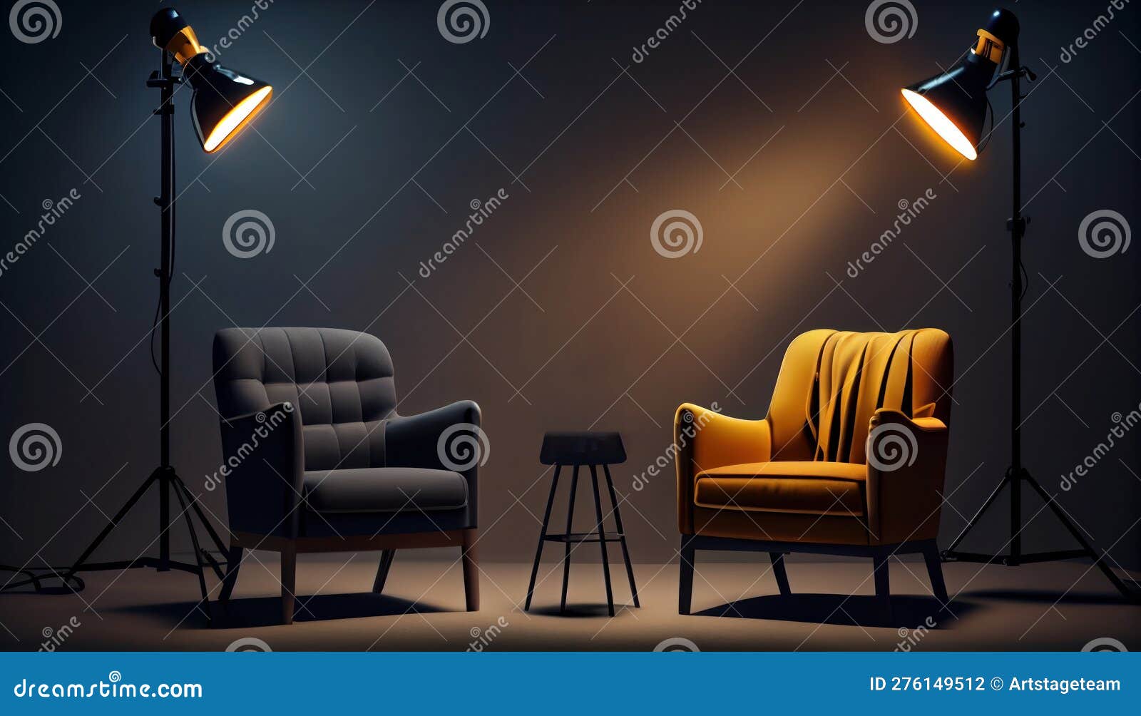 Stylish Interior, Two Chairs, Studio Light, Interview Scene. Al Stock ...
