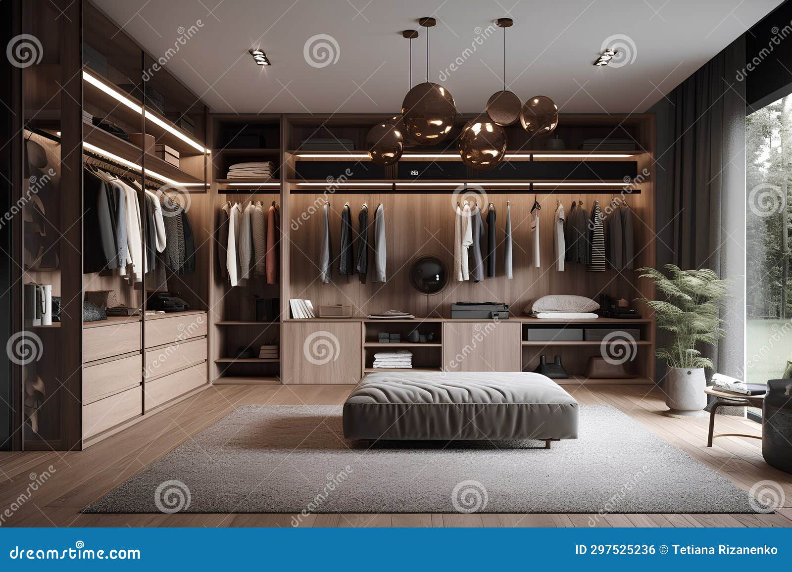 Stylish Interior of Wardrobe in Modern Luxury House Stock Illustration ...