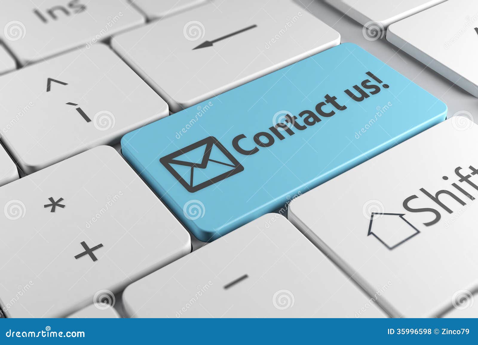 Stylish Keyboard Close Up View with Blue Button Contact Us Stock ...