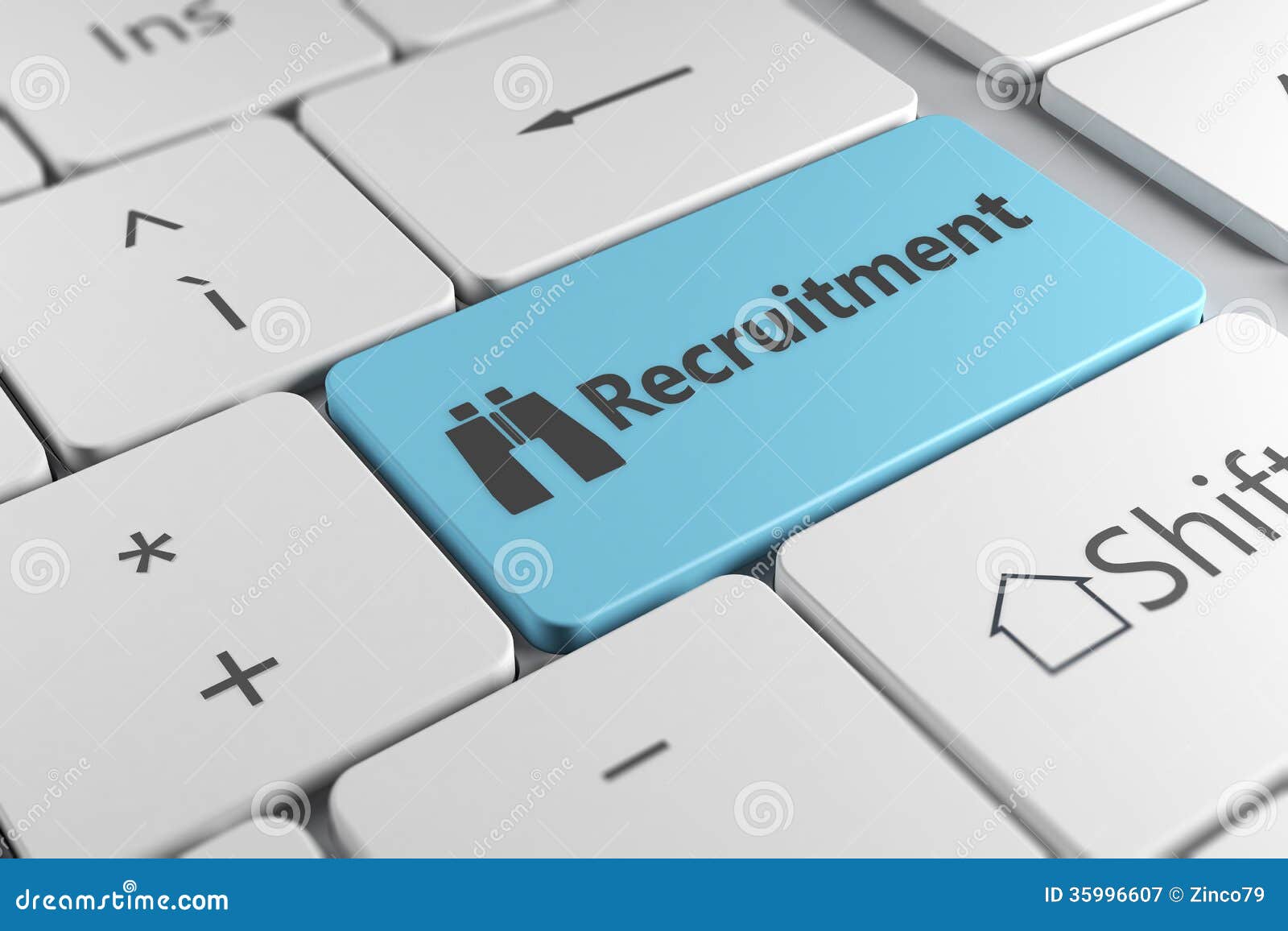 Stylish Keyboard Close Up View with Blue Button Recruitment and Stock ...