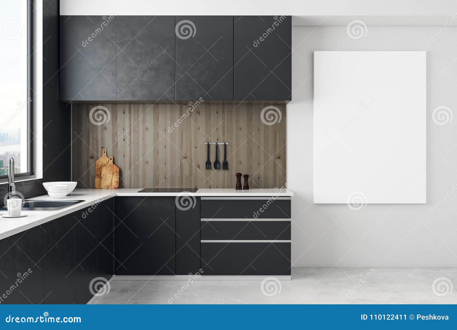 Stylish Kitchen with Copyspace Stock Image - Image of blank, concept ...